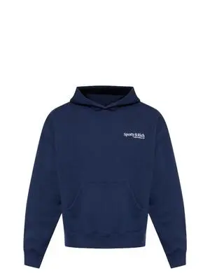 SPORTY  RICH Sporty & Rich Long-sleeved Hooded Sweatshirt With Logo - Navy Blue