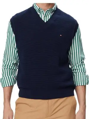 Tommy Hilfiger Textured Knit V-neck Sweater Vest - Black