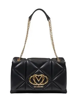 Moschino Flap Shoulder Bag With Gold Chain Strap - Black