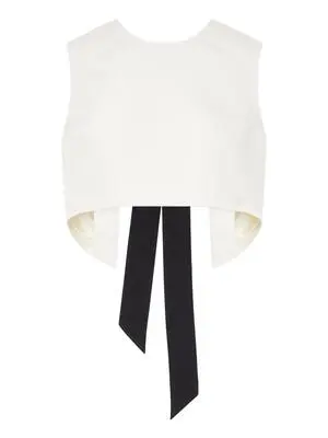 LANVIN Silk Crepe Cropped Top With Back Bow Detail - Off White