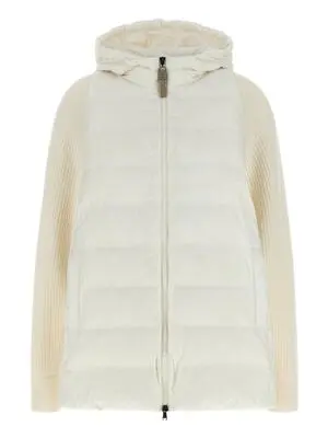 Brunello Cucinelli Zip-up Down Jacket With Ribbed Knit Sleeves - White