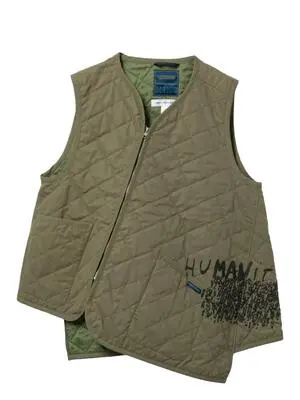 Comme Des Garçons Quilted Sleeveless Vest With Graphic Detail - Khaki