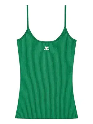 COURREGES Courreges Ribbed Logo Knit Top Green