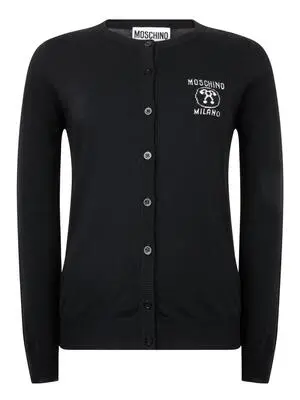 Moschino Long-sleeved Knitted Cardigan With Graphic Detail - Black