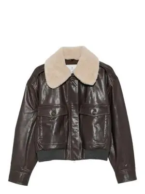 Brunello Cucinelli Shearling Collar Bomber Jacket - Black