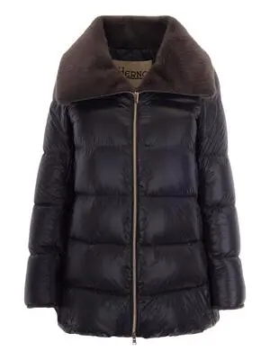 Herno Padded Zip-up Down Jacket With Fur Collar - Black
