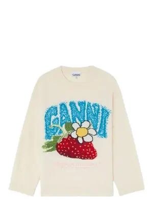 GANNI Strawberry Print Oversized Jumper - Egret