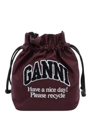 GANNI Ganni Logo Drawstring Clutch Bag Brown
