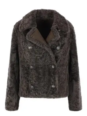 Brunello Cucinelli Double-breasted Shearling Coat - Black