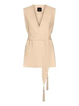 Marella Sleeveless Belted Vest With Tassels - Nude