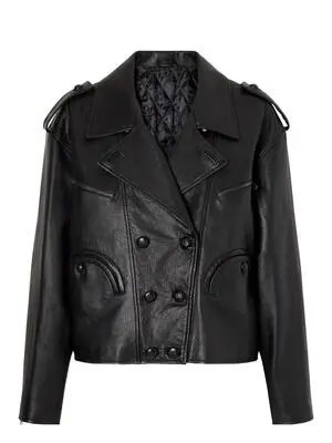 BLAZÉ MILANO Double-breasted Leather Jacket With Embellished Details - Black