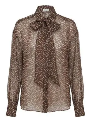 Brunello Cucinelli Dapple Silk Organza Shirt With Tie-neck - Brown