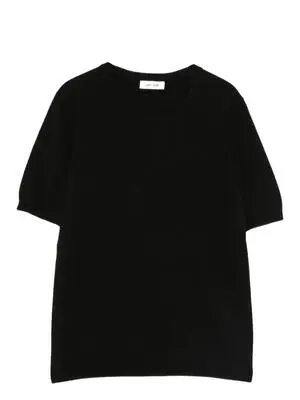 Soft Goat Short-sleeve Crew Neck Sweater - Black