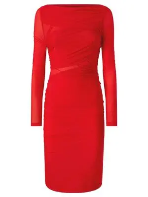 Pinko Beggin Slim-fit Calf-length Jersey Dress With Long Sleeves - Red