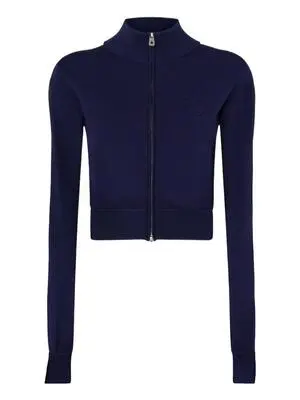 Pinko Logo Embossed Cropped Zip-up Sweatshirt - Black