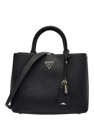 Guess Meridian Logo Plaque Top Handle Bag - Black