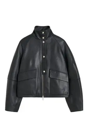 BY MALENE BIRGER High Neck Leather Jacket - Black