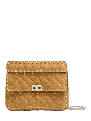 Valentino Garavani Medium Suede Rockstud Spike Shoulder Bag - Brown