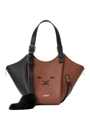 Loewe Lion Intarsia Hammock Flip Tote Bag - Black