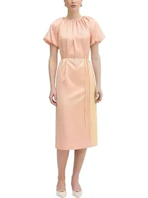 TWINSET Gathered Puff-sleeve Midi Dress - Pink