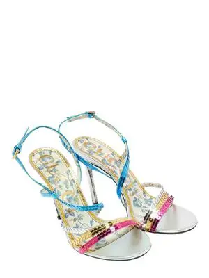 Gucci Embellished Slingback Heeled Sandals - Silver