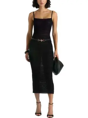 Manière De Voir Danika Metallic Rib-knit Belted Midi Dress - Black