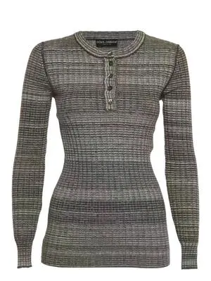 Dolce & Gabbana Rib Knit Henley Neck Sweater - Grey