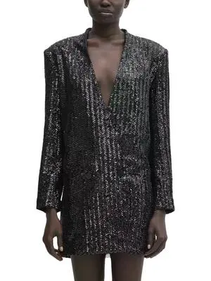 ANINE BING Sequin Embellished V-neck Mini Dress - Black