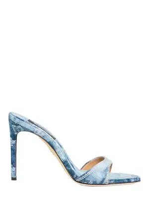 Dsquared2 Bleached Denim Monogram Heeled Mules - Blue