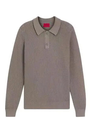 Hugo Waffle-knit Long Sleeved Polo Shirt - Brown