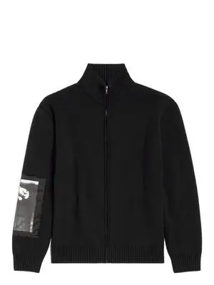 Balenciaga Wool Knit Zip-up Cardigan With Patches - Black