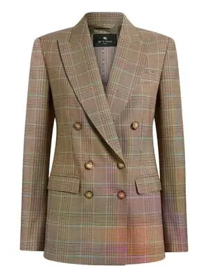 Etro Double-breasted Prince Of Wales Motif Stretch-wool Jacket - Neutrals