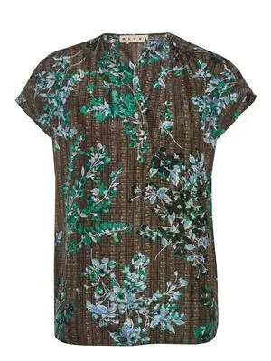 Marni Floral Silk Blouse - Brown