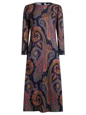 Etro Crepe Midi Dress With Paisley Motif - Blue