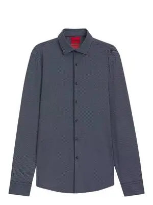 Hugo Kenno Geometric-print Long-sleeve Shirt Blue