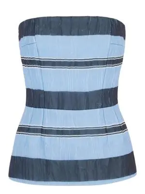 EMILIA WICKSTEAD Strapless Striped Textured Organza Top - Blue