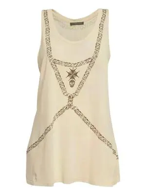 Alexander McQueen Chain Print Crossover Back Tank Top - Neutrals