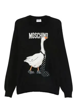 Moschino Goose-intarsia Crew Neck Sweater - Black