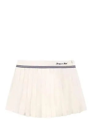 SPORTY & RICH Embroidered Logo Pleated Mini Skirt - Neutrals