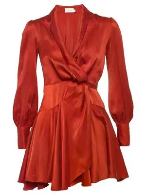 Zimmermann Satin Wrap Dress - Red