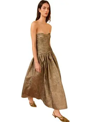 Ulla Johnson Lumina Strapless Taffeta Corset Midi Dress - Light Gold