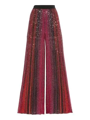 Missoni Sequin Embellished Ribbed Knit Flared Pants - Fuchsia