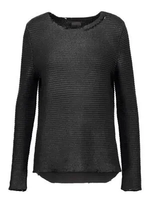 RtA Jules Distressed Coated Cotton Sweater - Black