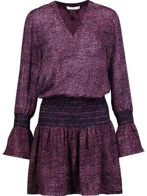 DEREK LAM 10 CROSBY Derek Lam 10 Crosby Pleated Smocked Printed Silk Crepe De Chine Mini Dress