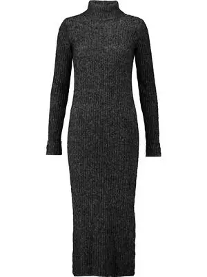 GANNI Ribbed Knit Turtleneck Midi Dress - Dark Gray