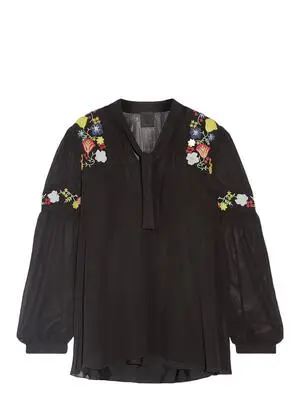 Anna Sui Embroidered Georgette Blouse - Black