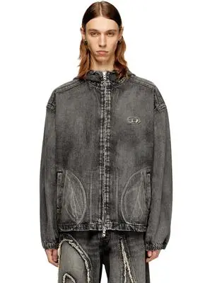 DIESEL® X Thug Club Hooded Denim Jacket With Marbled Fade - Black