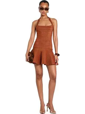 Retrofete Serena Metallic Knit Mini Dress - Metallic Rust