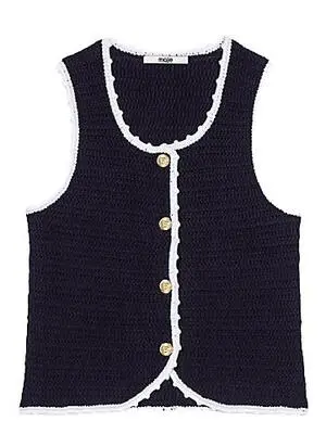 Maje Crochet-trim Sleeveless Knitted Top - Navy
