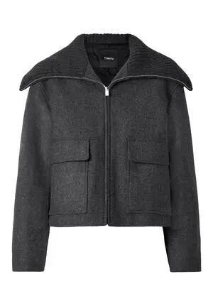 Theory Ribbed Wool Trim Wool Blend Twill Jacket - Charcoal-grey